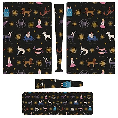 Zodiac Signs Medieval Style Full Protective Skin Cover Design Wrap Decal Sticker Compatible with PS5 Digital Edition Console and Controller