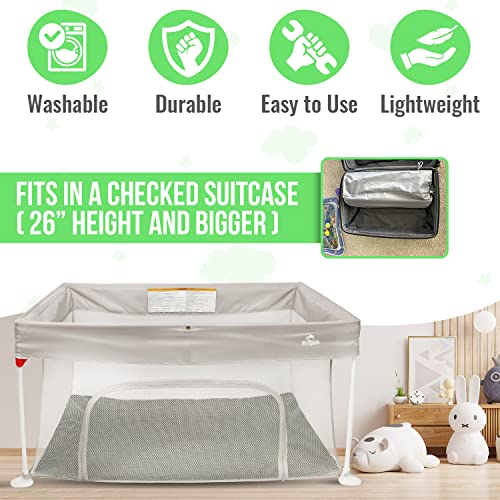 Sleepah Foldable Travel Crib β Lightweight Portable Play Pen + Backpack, Play-Yard with Waterproof Mattress β Easy to Pack Fits in a Suitcase, Sets up in 30 Seconds Safe for Infants & Toddlers (Beige)