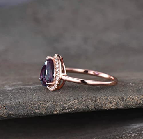 Vintage Pear shaped Blue sandstone engagement ring Rose gold diamond halo wedding ring Unique half eternity bridal ring promise gift, Gemstone, sandstone