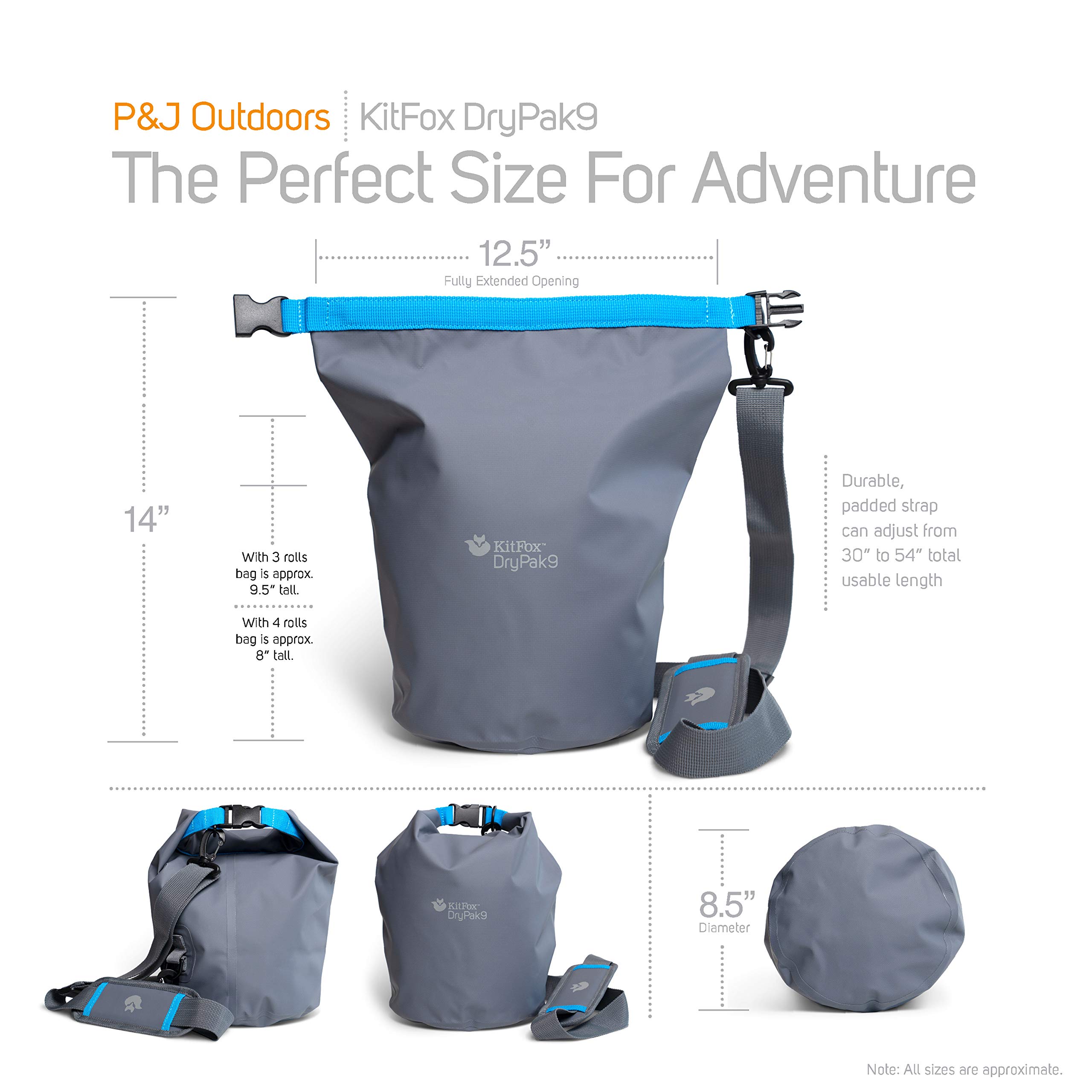 P&J Trading DryPak9 Waterproof Dry Bag โ Waterproof and Durable for Camping, Beach, Hiking, Lakes, Backpacking, River Rafting, Paddle Boarding, Fishing, Diving (Grey)