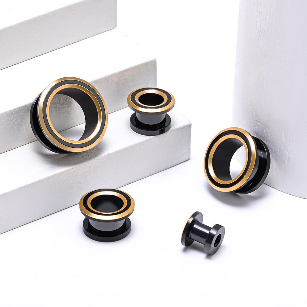 PUNKYOUTH 2PCS 316L Stainless Steel Two-color Screw Tunnel Ear Plug Expander Stretcher Gauge 0G-1"