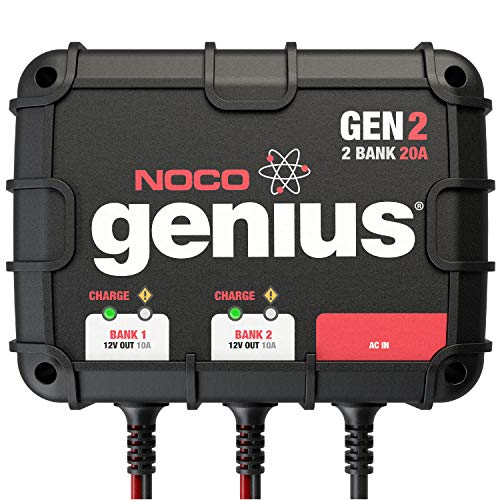 NOCO Genius GEN2, 2-Bank, 20-Amp (10-Amp Per Bank) Fully-Automatic Smart Marine Charger, 12V Onboard Battery Charger and Battery Maintainer