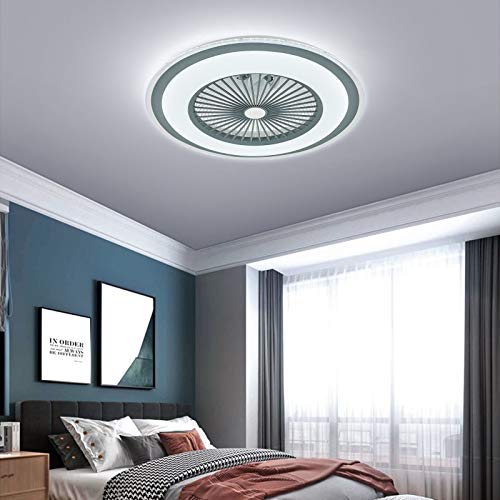 OUKANING Enclosed Ceiling Fan with Lighting,Semi Flush Mount Bladeless LED Fan, Dimmable with Remote Control, Adjustable Wind Speed, Modern Bedroom (Gray)
