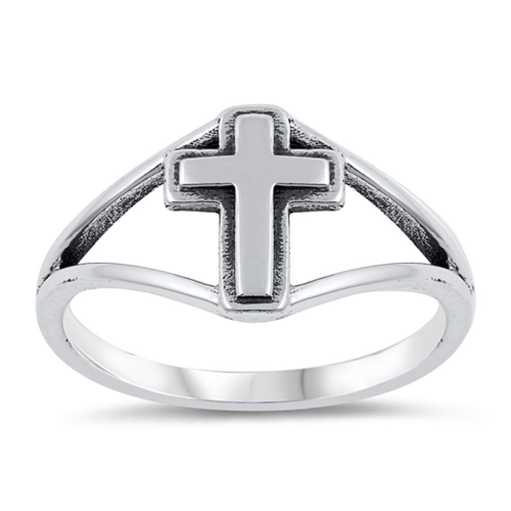 Oxidized Cross Christian Love Simple Ring .925 Sterling Silver Band Size 5