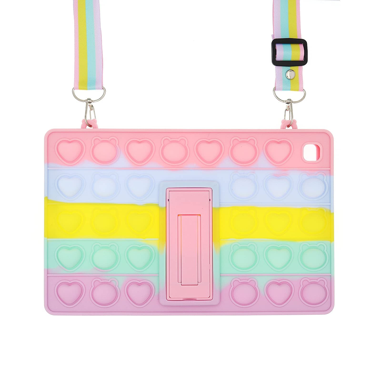 Rainbow Silicone Cute Case Compatible with Galaxy Tab A 10.1" 2019(T510/T515), Shockproof Case With Lanyard&Kickstand&Pendent