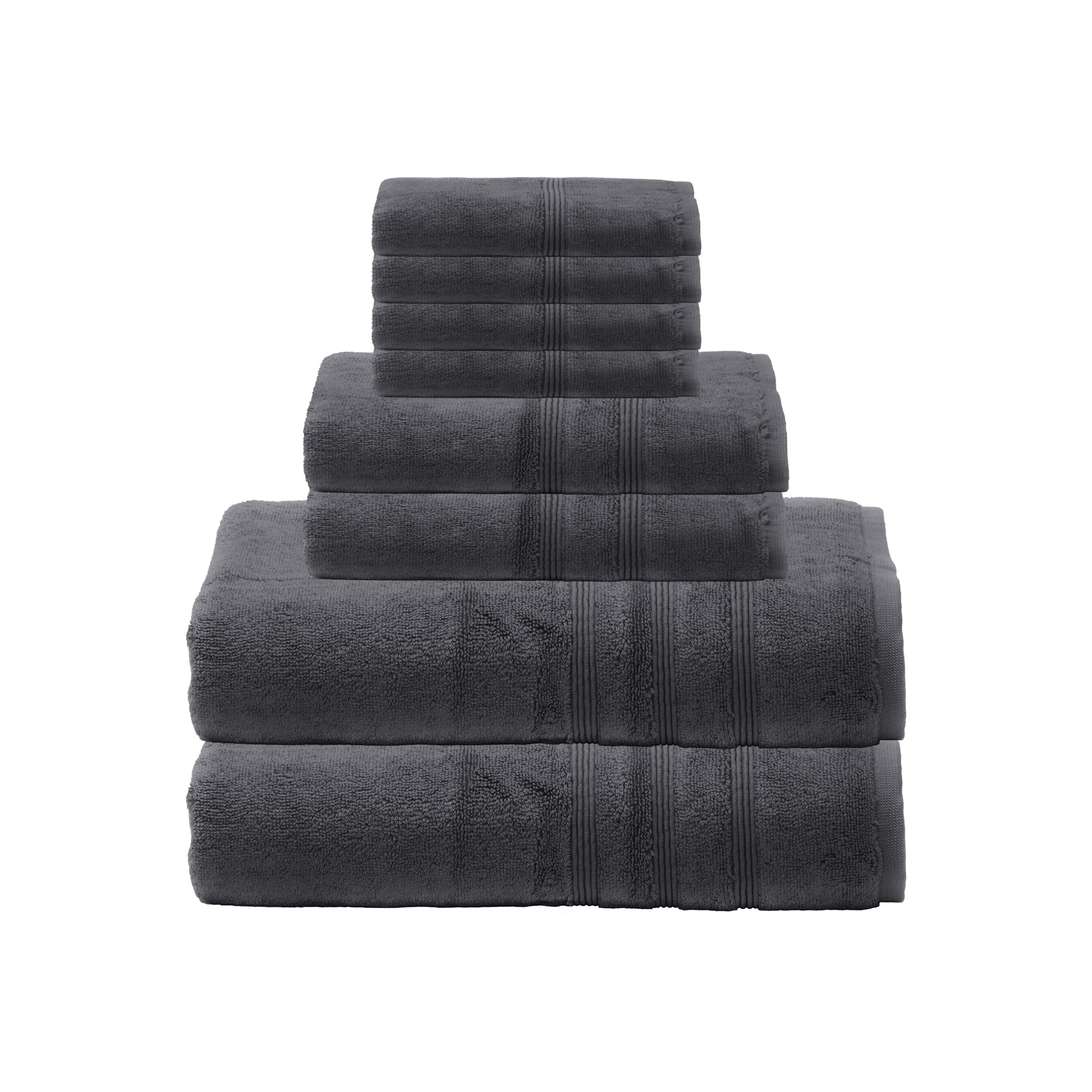 Mosobam Luxury Turkish 8pc Towel Set 30X58 16X30 13X13 Charcoal Gray (Dark Grey) 700 GSM Bamboo Viscose & Aegean Turkish Combed Cotton