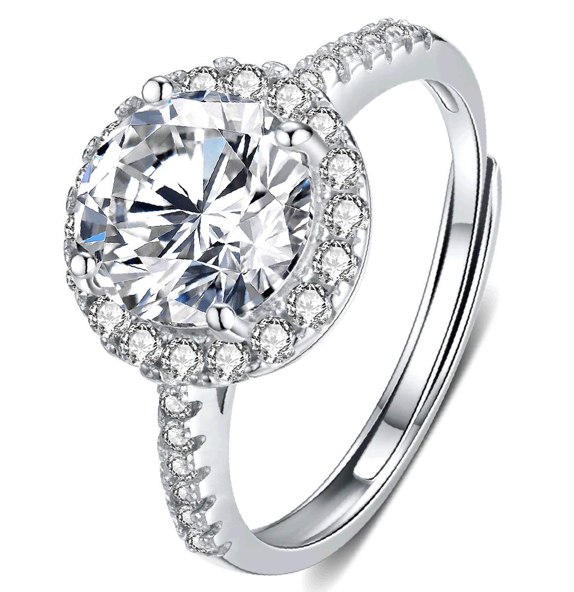 SecreTalk Moissanite Adjustable Engagement Ring 1CT 18K White Gold Plated Silver DF Color Diamond Wedding Ring for Women with Certificate of Authenticity