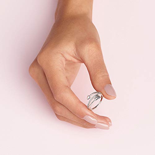 Pandora Wrap-Around Arrow Ring - Sterling Silver Ring for Women - Layering or Stackable Ring - Gift for Her - Sterling Silver with Clear Cubic Zirconia - Size 7.5
