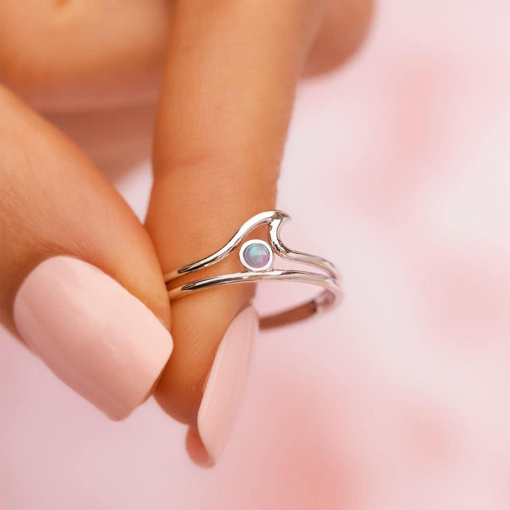 Pura Vida Silver-Plated Opal Wave Ring w/Blue Stone - Brass Base, Stylish Design - Size 8