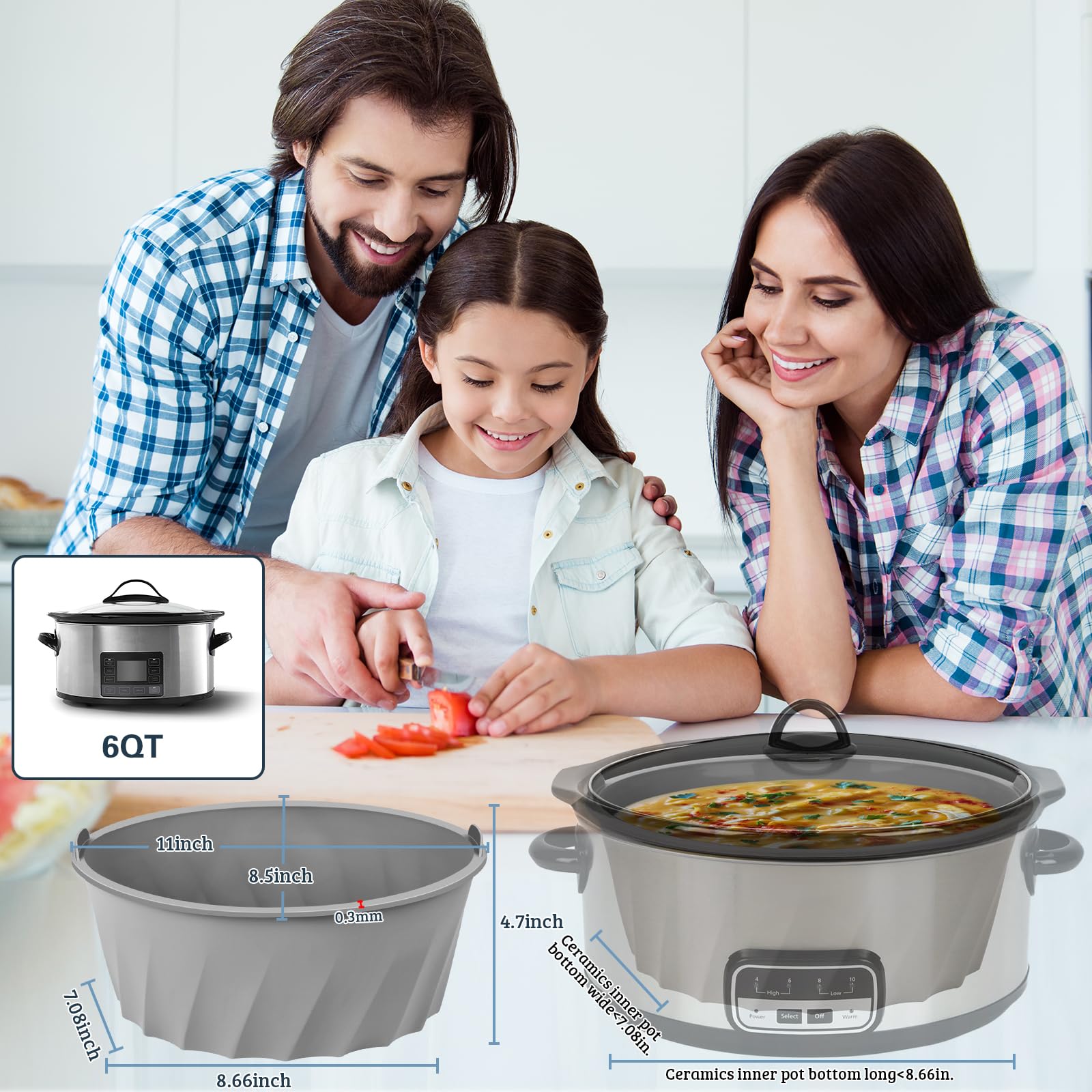 Slicone Crockpot Liner, Crock Pot Liners Reusable Slow Cooker Liners Fit Crock-Pot 6 Quart Oval Crock Pot, Crockpot Liners Leakproof Dishwasher Safe Cooking Liner Hamilton Beach Crockpot Liner