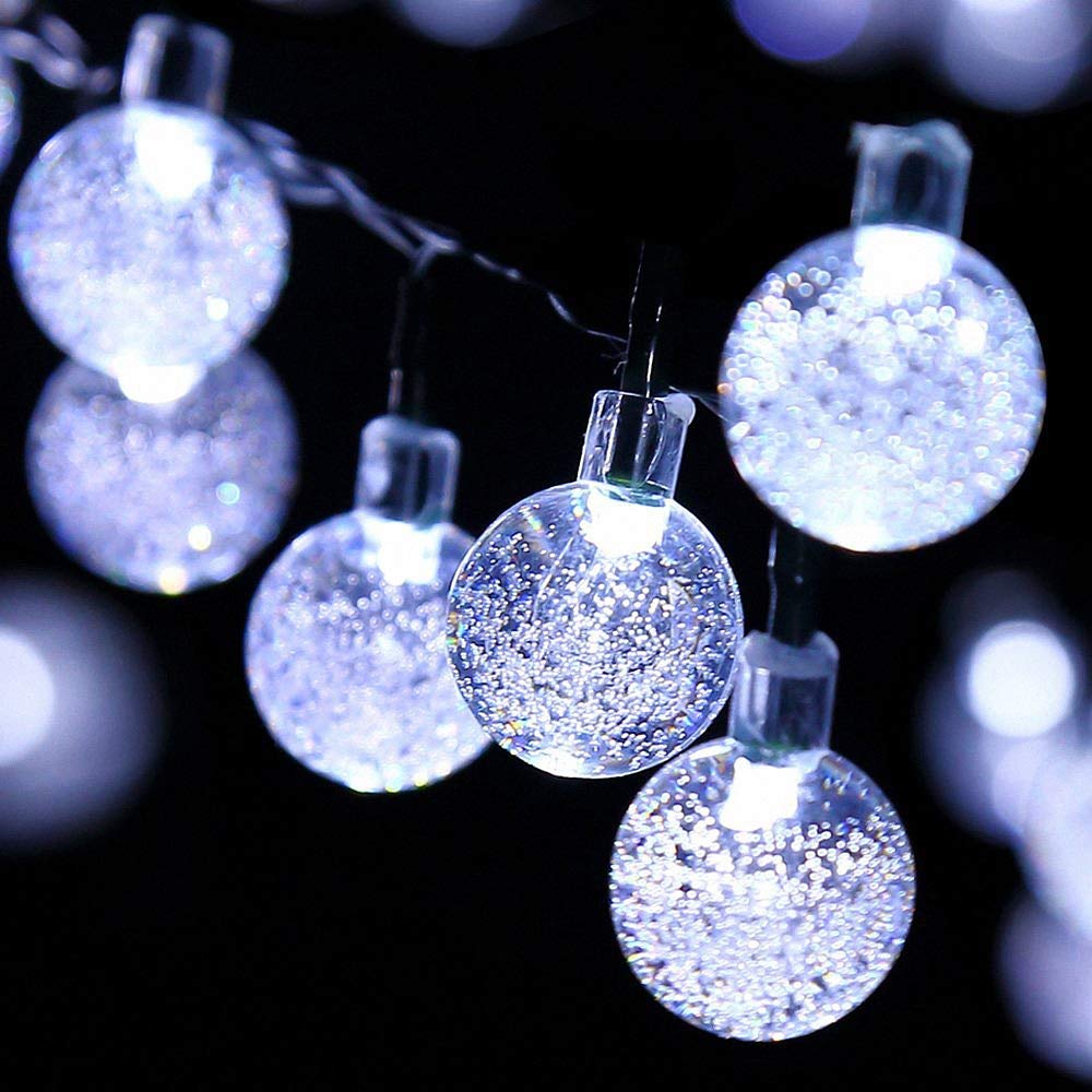 Outdoor Solar String Lights 60LED 33FT Crystal Globe Balls Patio Lights with 8 Modes Waterproof Solar Powered Lights for Garden Xmas Yard Home Party Porch Wedding Christmas Trss Decor (Cool White)