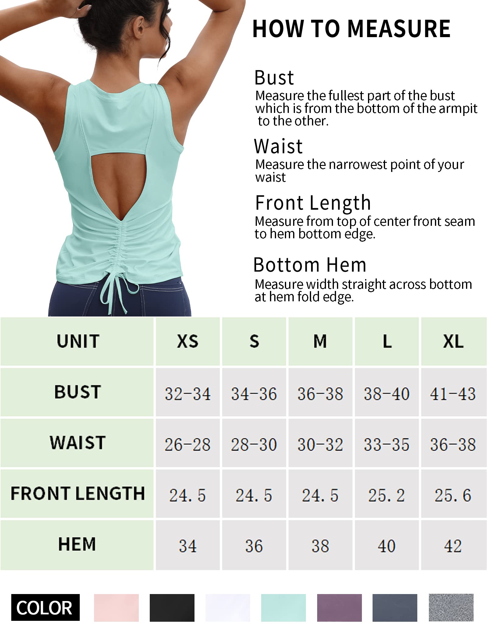 VOOVEEYA Ruched Workout Tops for Women Open Back - Going out Crop Tops Backless Yoga Tops Tie Back(Tops Light Green-M