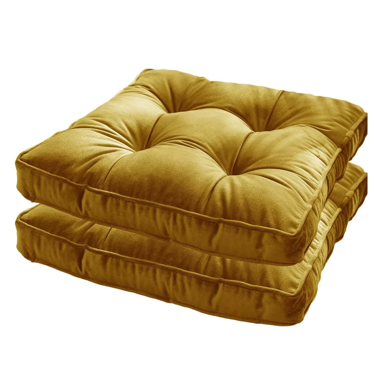 Wadser 2 Pack Velvet Seat Cushions for Dining Chair Square Home Office Chair Pads Soft Floor Pillows Tatami Yoga Meditation Pads, Gold, 15.7x15.7x2.4