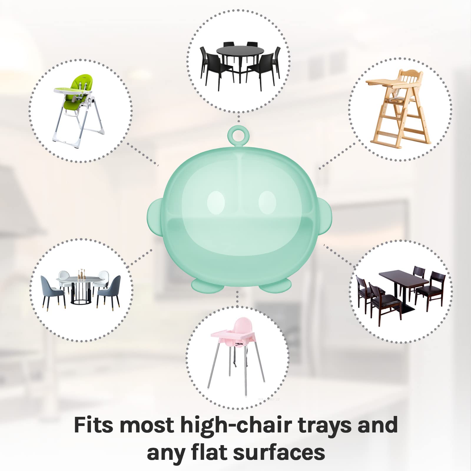 Qishare Silicone Suction Plates for Babies & Toddlers - Strong Suction Grip Divided Dish - Self Eating Utensils Set with Straw, Fork, Spoon for Kids - Dishwasher-Safe Toddler Plates (Green)