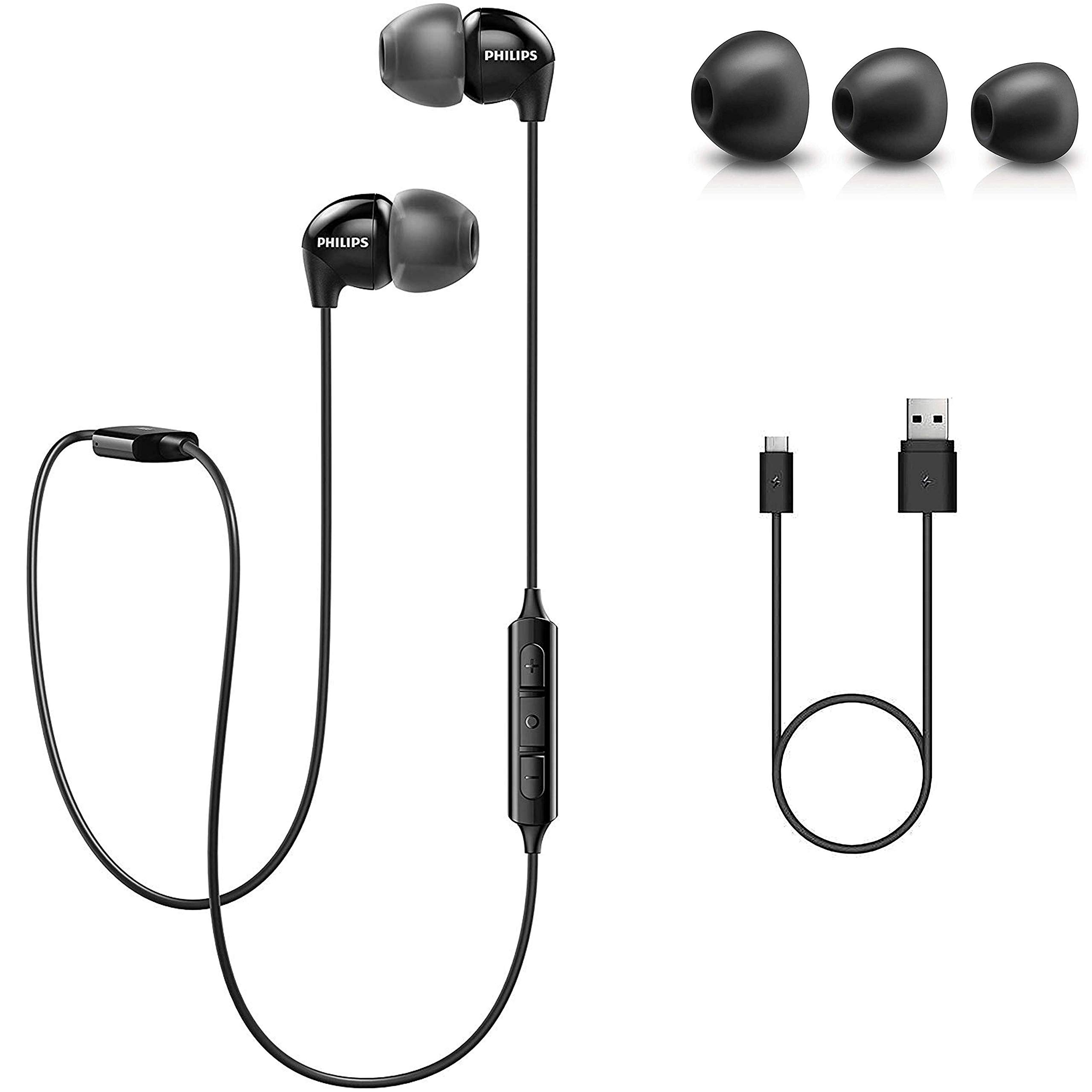 PHILIPS UpBeat SHB3595 Wireless Headphones, with up to 6 hours of playtime, in-line Mic - Black