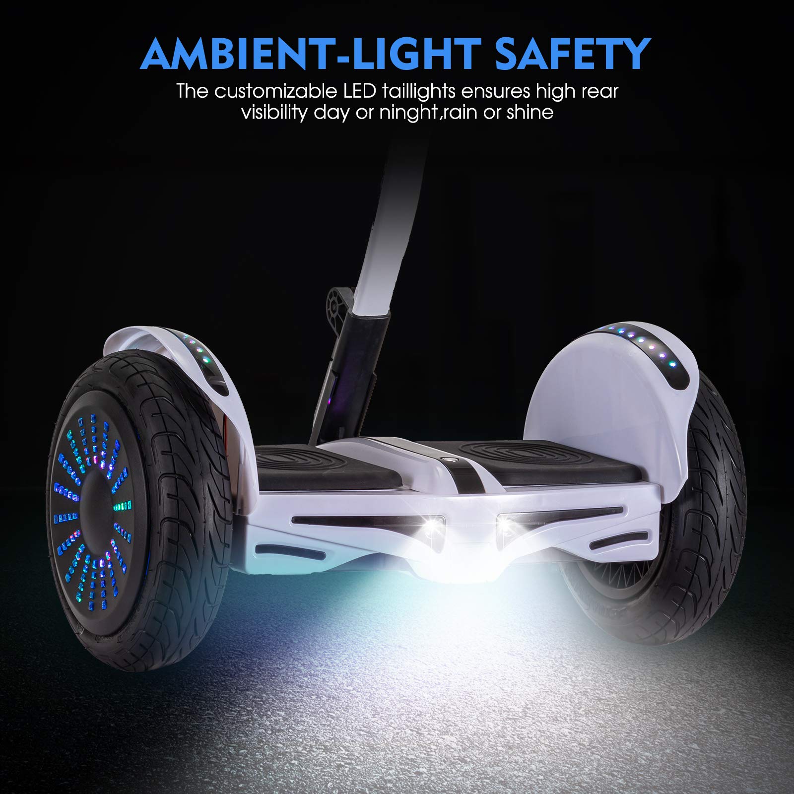 Smart Self-Balancing Electric Scooter, 10" Tires Balance Hoverboard with LED Light, Bluetooth APP Management, Easier to Ride and Safer Idea Gifts for Kids and Adults - White Upgrade