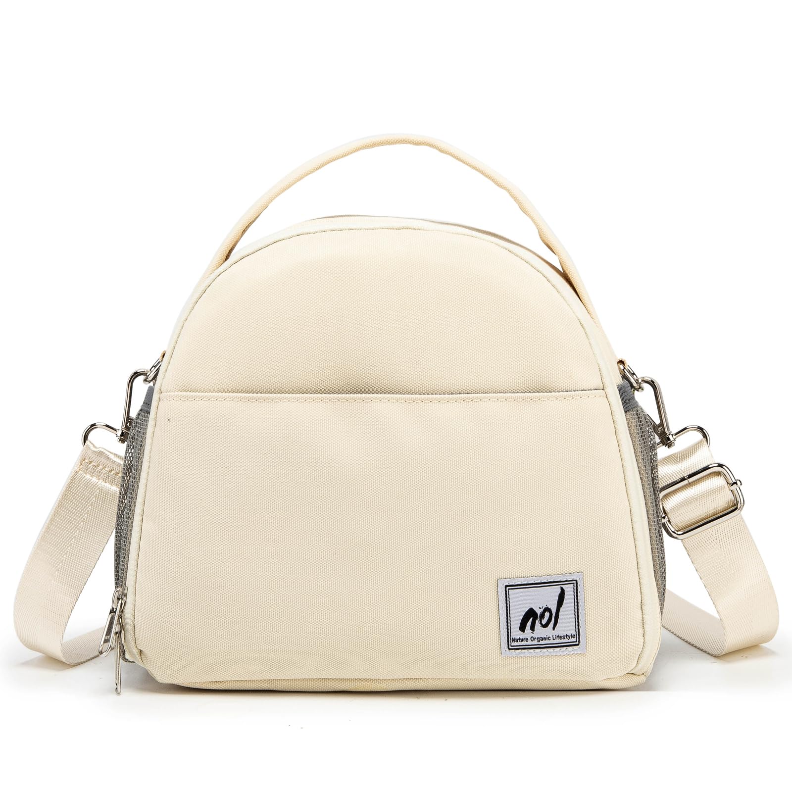NOL Natural Organic Lifestyle Lunch Bag Insulated Cooler Bag for Women Nylon Waterproof Lightweight Lunch Box Organiser (Cream)