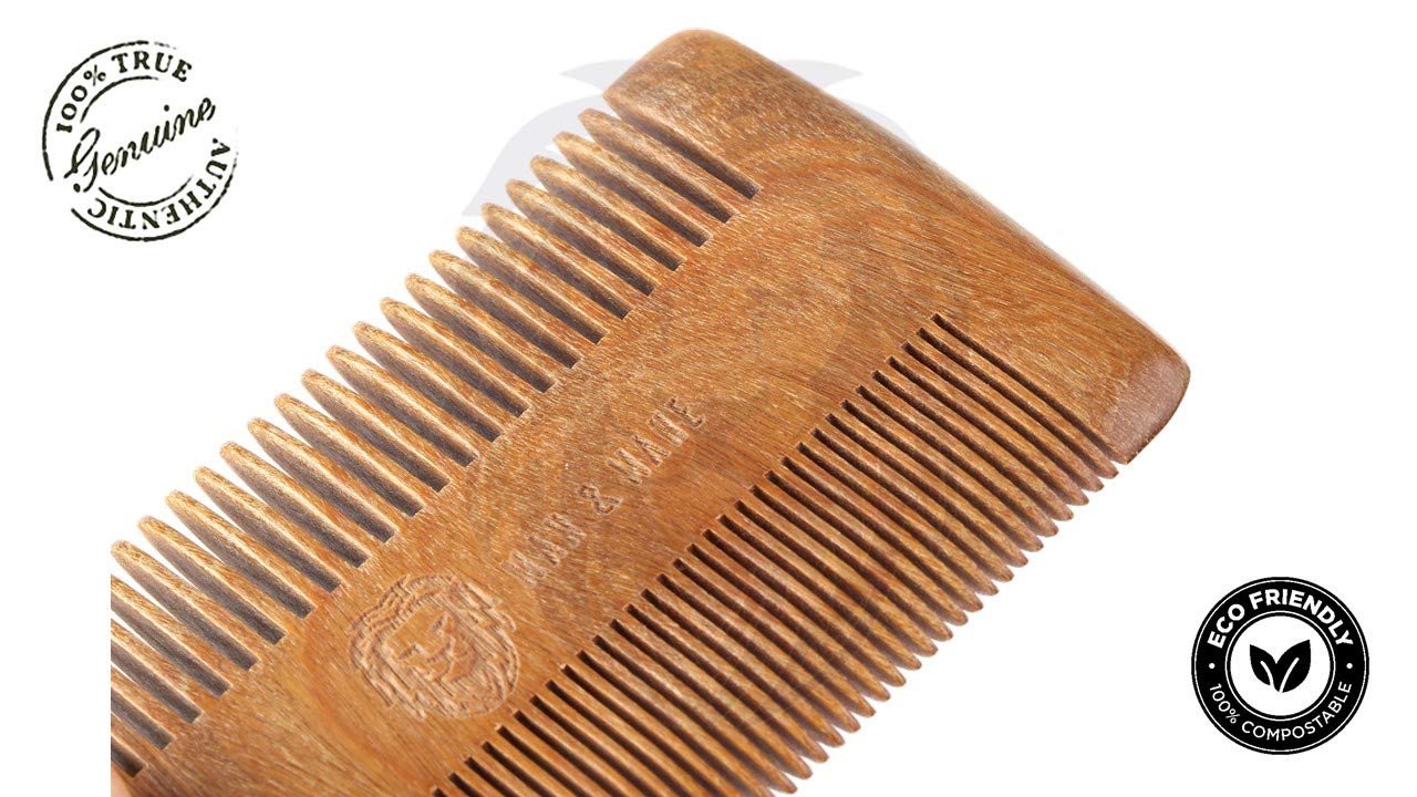 Premium Green Sandalwood Dual-Action Beard Comb with Protective Case β Perfect Beard & Mustache Grooming Companion & Gift by Man & Mane