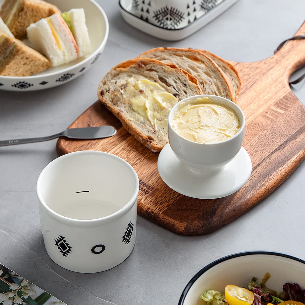 Sweejar Porcelain Butter Crock Keeper, French Butter Dish Keeps the Butter Fresh Soft & Spreadable, Serving Butter Easy for Bread Lovers Breakfast Kitchen Counter (Painting)