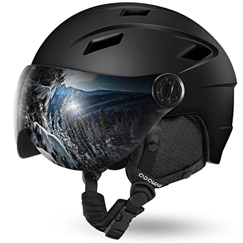 Odoland Ski Helmet with Ski Goggles, Light Weight Snowboard Helmet and 2-in-4 Visor Detachable Goggles Set, Snow Sport Helmets for Men Women,Black,L