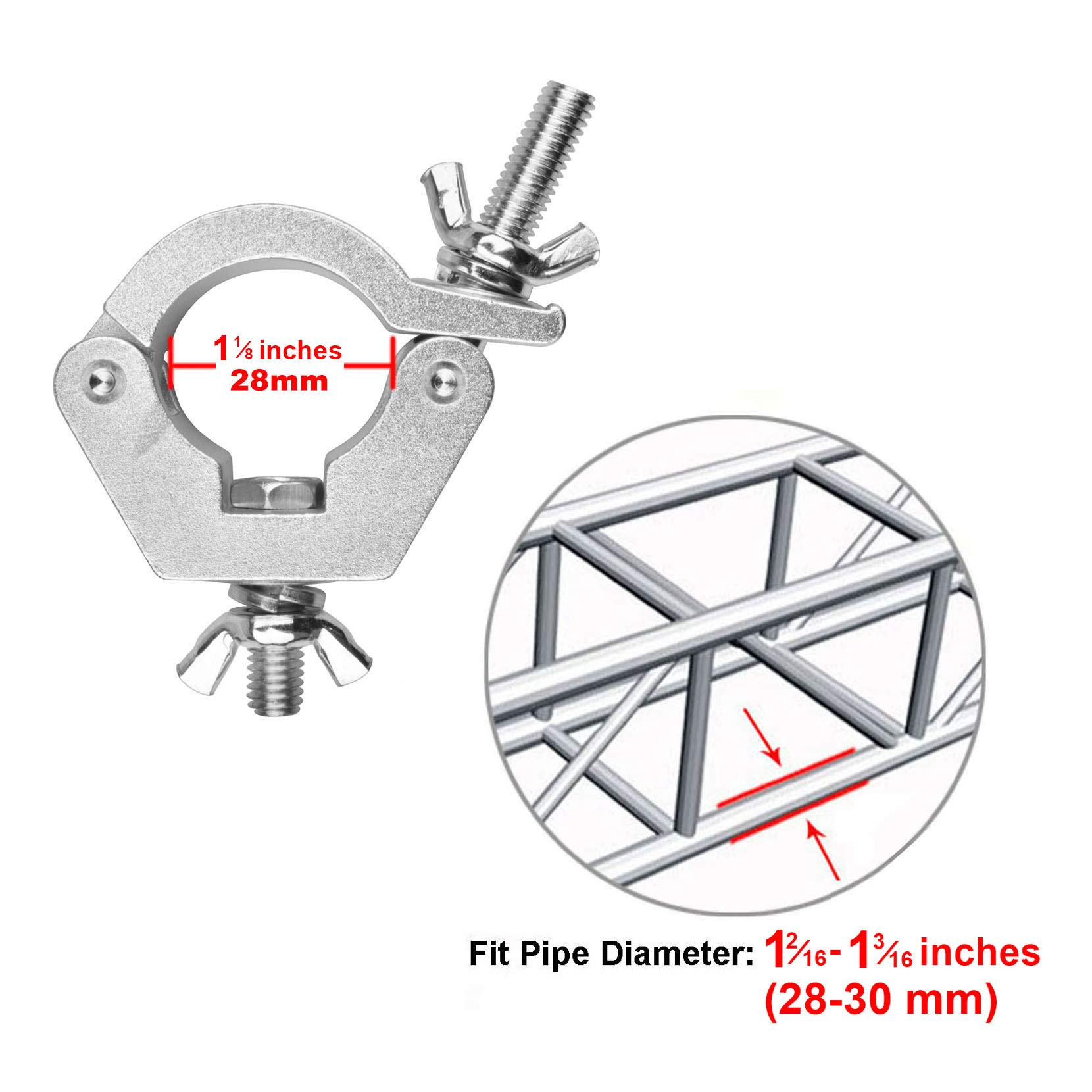 OTTFF 1-1/8 Inches Heavy Duty 220 lb Aluminum Truss Tube Clamps DJ Lighting Light O Clamps Hook Half Conical Coupler for Stage Moving Head Light Par Light Spotlight, 10 Pack