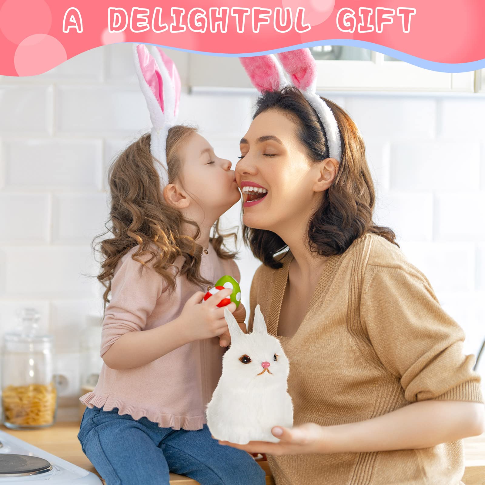 Woanger 2 Pcs Easter Plush Bunnies - Mini Cute Stuffed Rabbits for Kids, Soft Realistic Toy Decoration & Birthday Gift