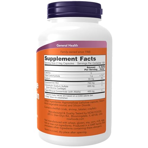 NOW Supplements, Glucosamine & Chondroitin, with Trace Mineral Concentrate and Alfalfa, 240 Veg Capsules