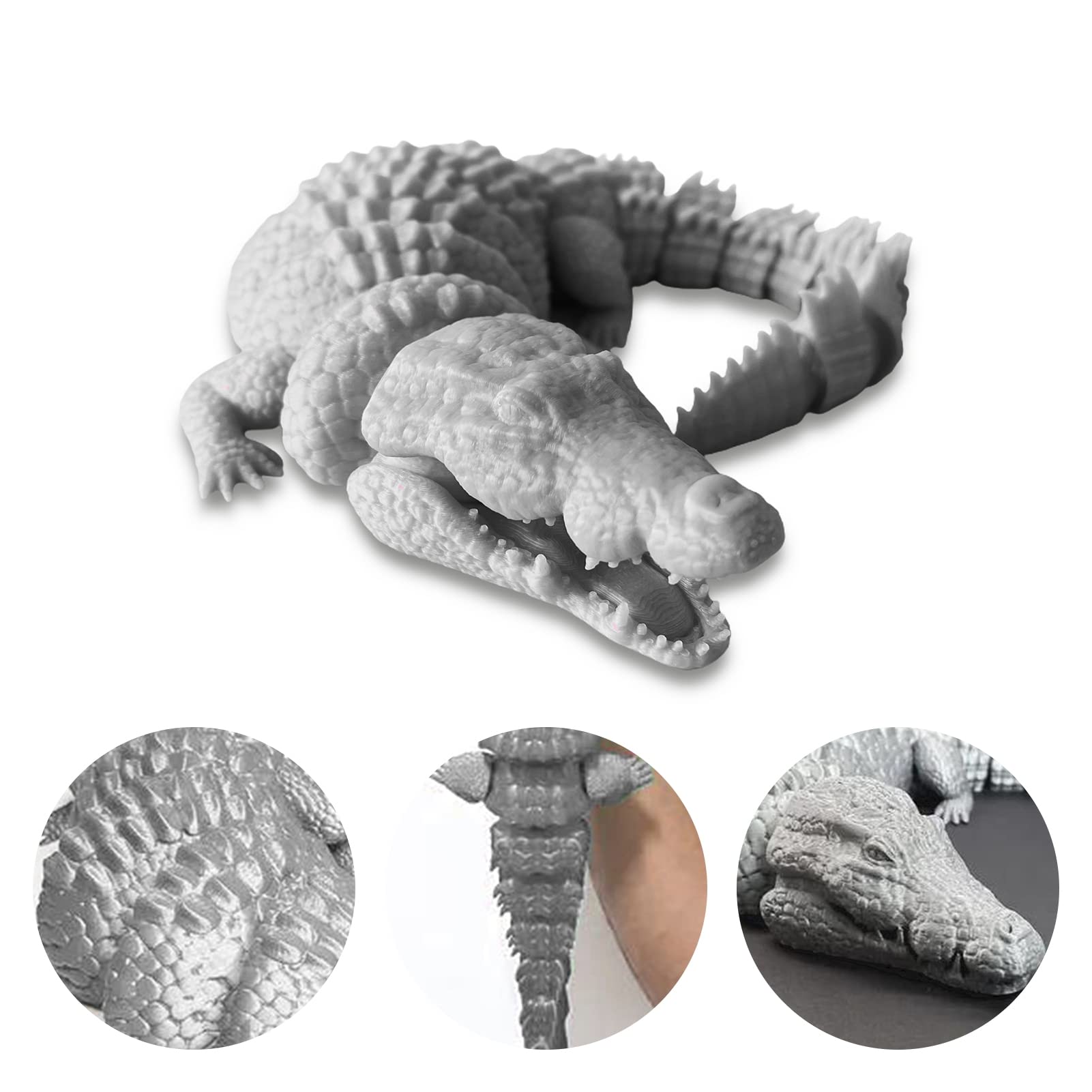 Walbest 3D Printed Articulated Crocodile,Vivid Crocodile Shape Action Figure Decor Realistic Visual Effect PLA Action Figure Model Gift for Boys Black