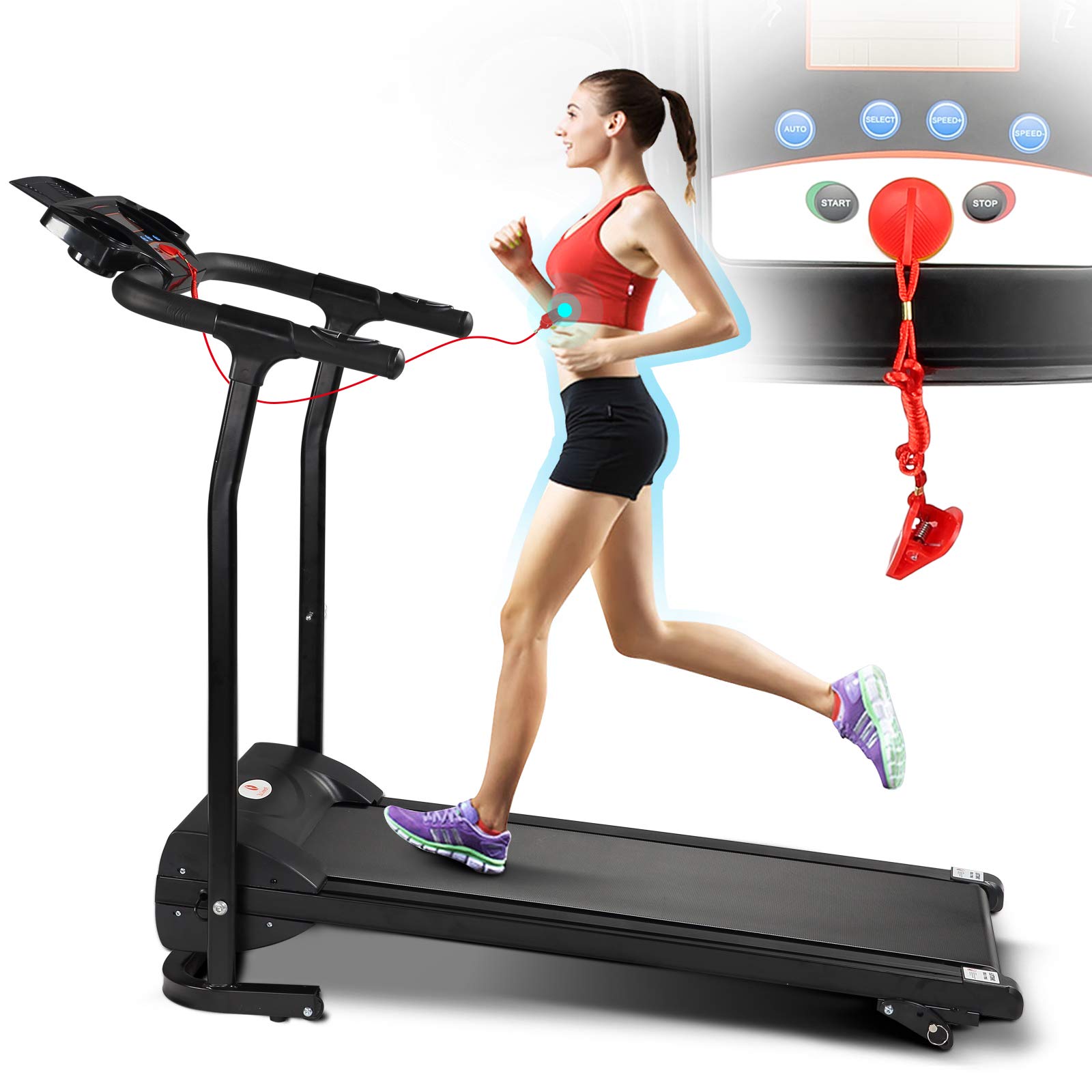 Smart 2HP Electric Folding Treadmill, 3 Levels Manual Incline Fitness Motorized Running Jogging Exercise Machine with W/PAD Holder, Hand Grip Pulse Sensor for Home Gym Cardio Workout Training Indoor…