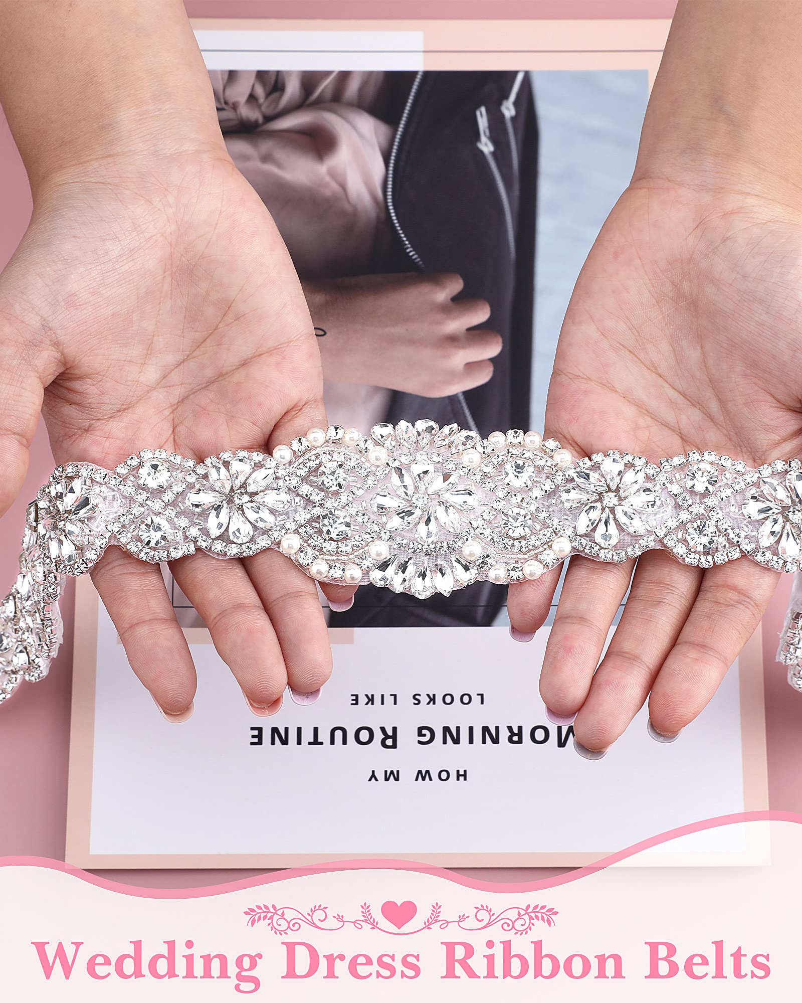 Sintege 3 Pcs Rhinestone Wedding Dress Belts Crystal Bridal Sash Belts Diamond Ribbon Belts for Women Bridal Bridesmaid