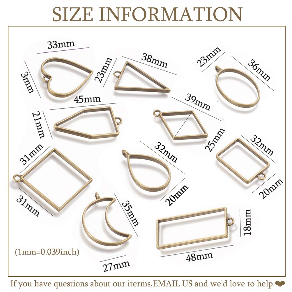 OBSEDE Open Bezel Pendants Charms Resin Molds for Jewelry Findings DIY Pressed Flower Frame Assorted Geometric Hollow Trays 30pcs