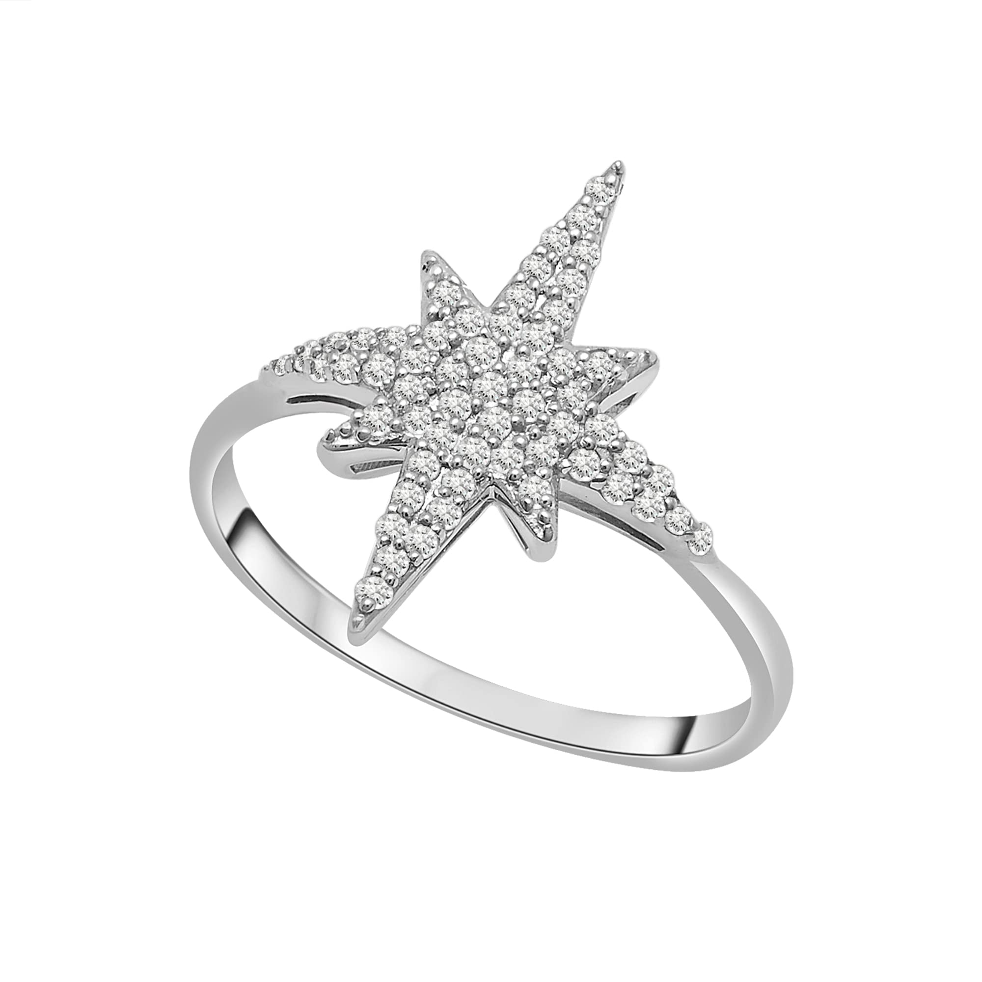Timeless Love 1/4 CT Diamond Starburst Ring Set in Polished Sterling Silver, Star Shaped 0.92"x0.70" Ring, Dainty Jewelry for Women, Womenβs Fashion Rings, Diamond Luxury Rings for Women, Size 8