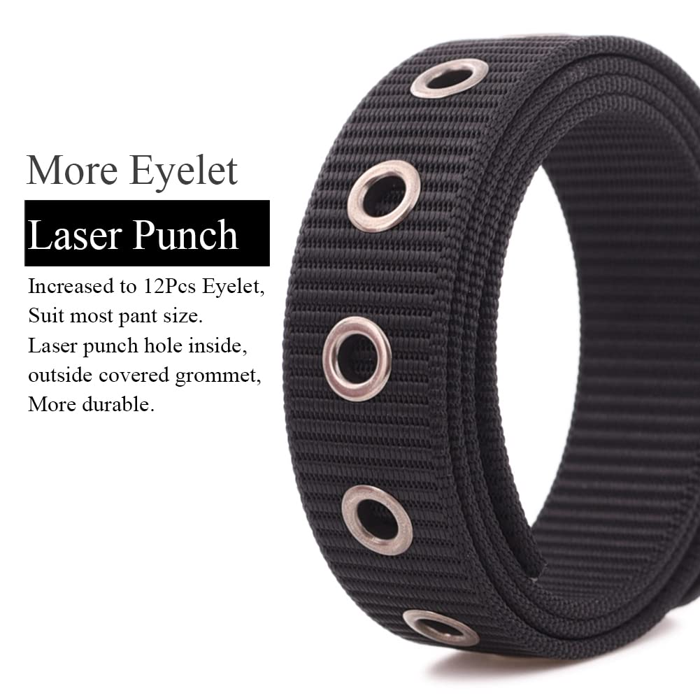 VISDEA Thick Nylon Belts for Men Heavy Duty Black Canvas Belts Width 3.5cm/12 holes (Black, 125cm Suit For Pant Size < 43'')