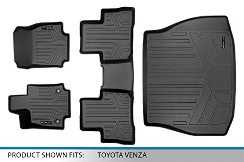 SMARTLINER Custom Fit All Weather Black 2 Row Floor Mat Liners and Cargo Liner Set Compatible with 2021-2023 Toyota Venza