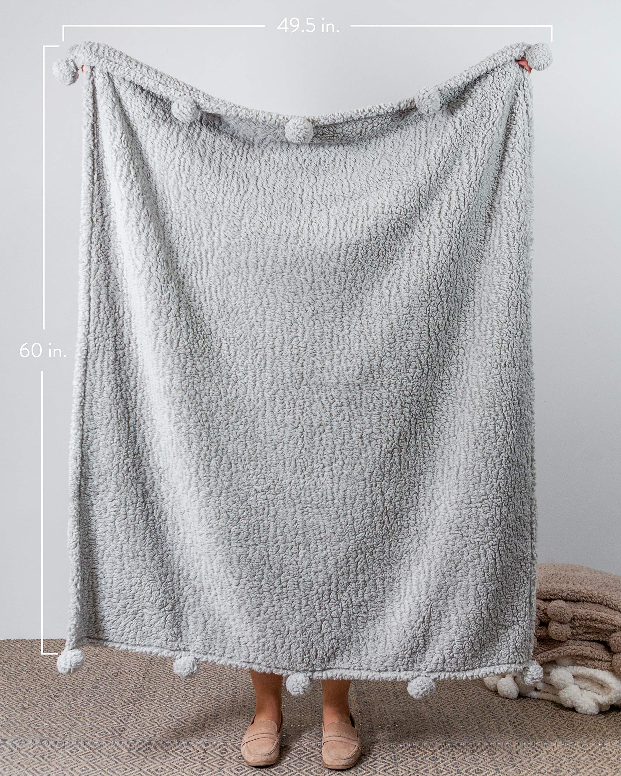 Premium Pom Pom Throw Blanket - White Throw Blanket, Plush Blanket, Soft Throw Blanket, Super Soft Blanket | Throw Blanket for Couch, Fluffy Blanket, Fleece Blanket, Fleece Throw Blanket, 60β x 49.5β