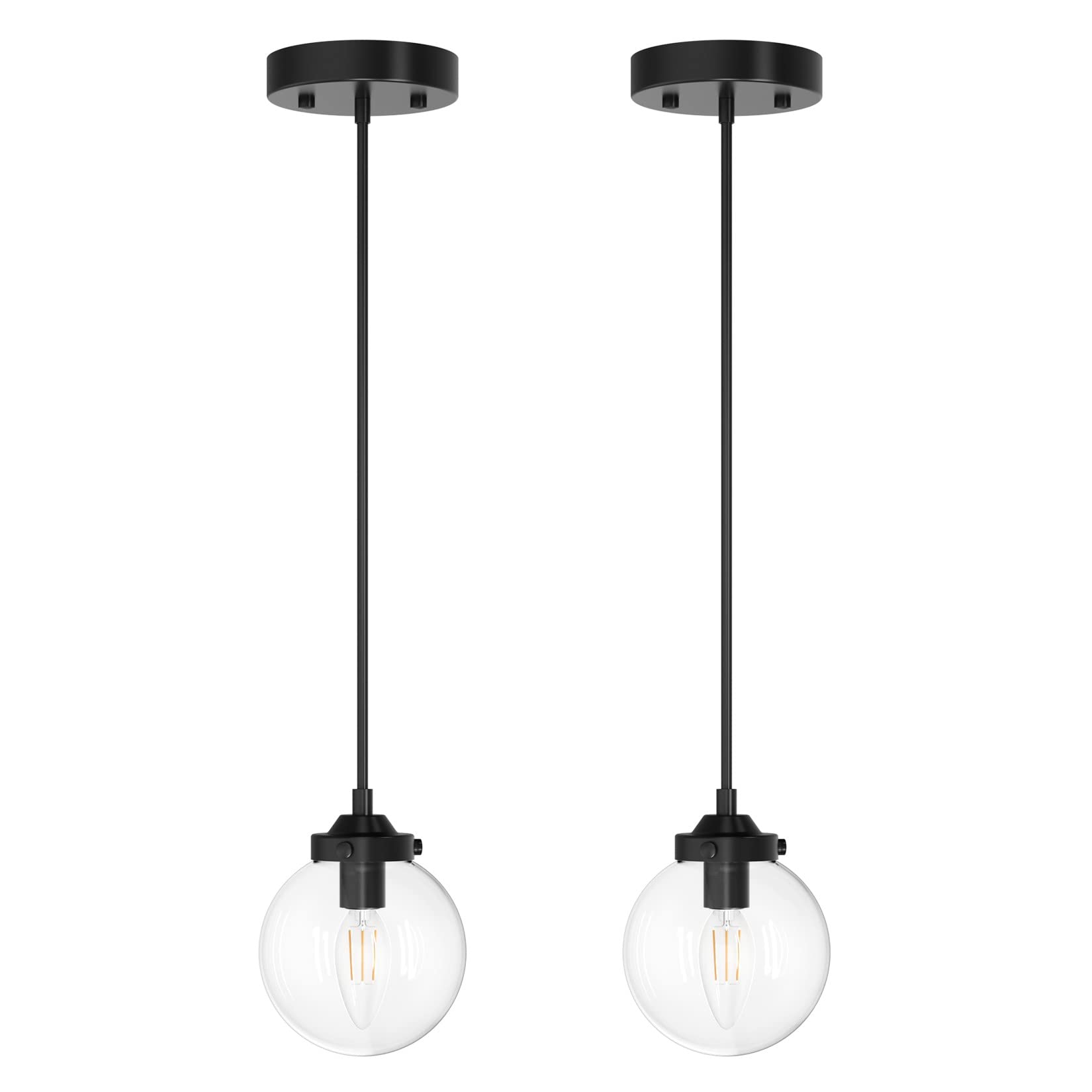 Ralbay 2 Pack Black Globe Pendant Lights for Kitchen Island,Industrial Black Globe Pendant Light with Clear Globe Glass,Mini Island Lights for Kitchen,Farmhouse Pendant Light,Bulb Excluded,Black
