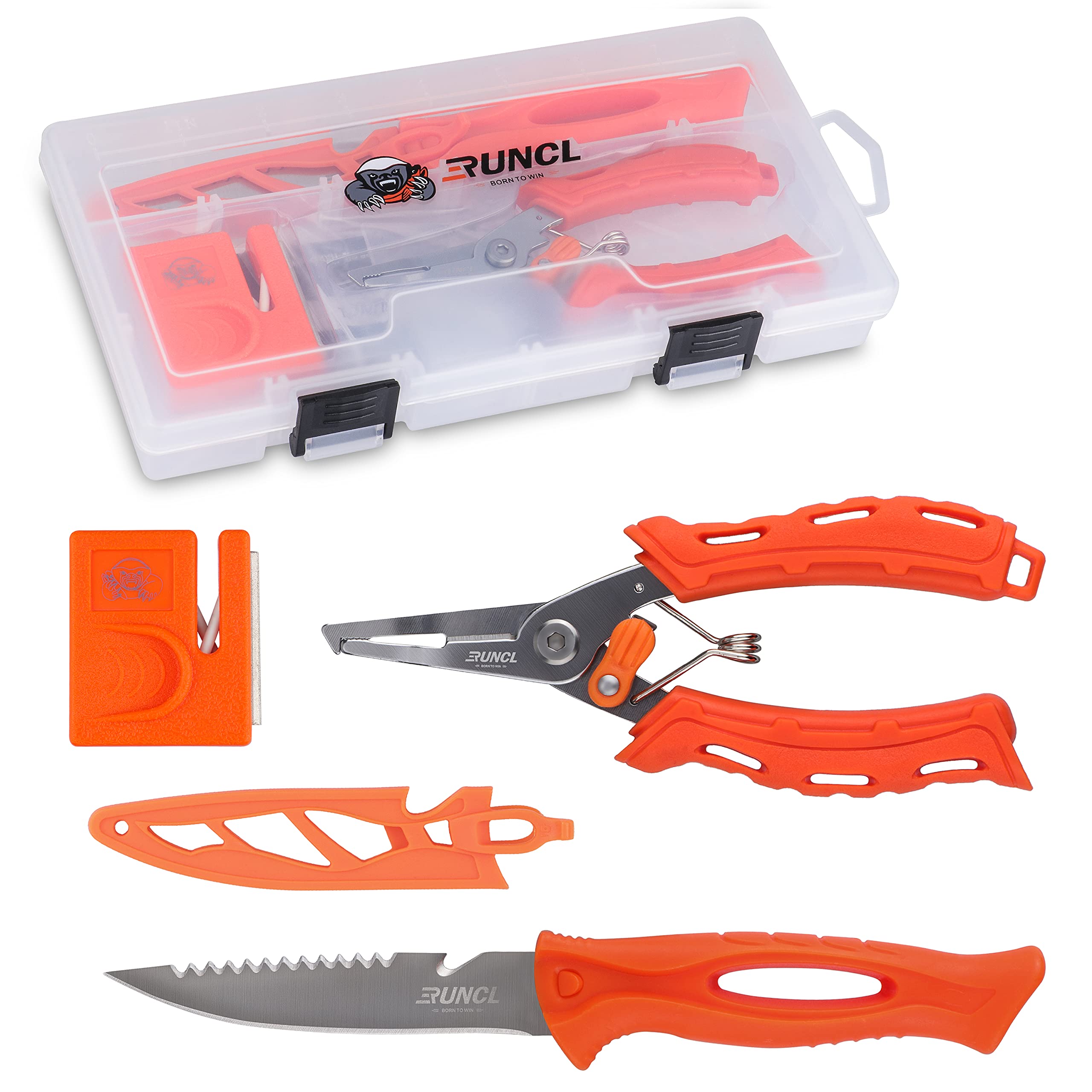 RUNCL Fishing Fillet Knife Combo Set, Bait Knife Fishing Tools Kit With 4" Fillet Knife, Sharpener, Fishing Pliers and 3500 Tackle Box