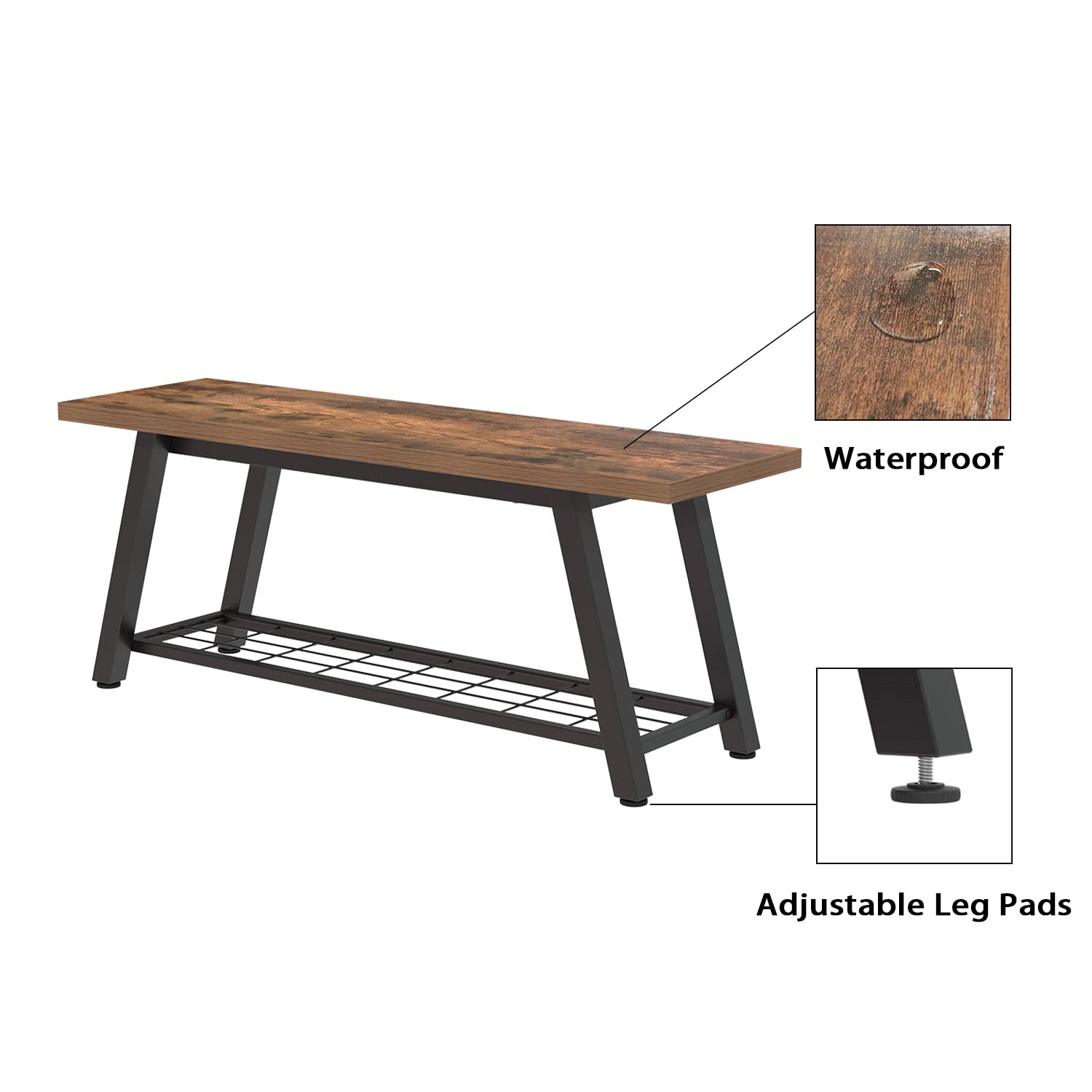 Oastreeful Storage Bench Industrial Rustic Wooden and Metal Entryway Shoe Boots Storage Rack Long Bench Seat for Hallway Bedroom Retro Brown Farmhouse Style