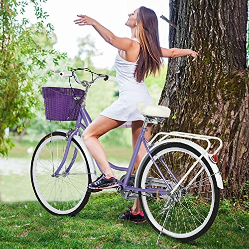 visdron Bicycle Front 26-Inch Womens Comfort Bikes Beach Cruiser Bike Single Speed Bicycle Comfortable Bicycle 4 Wheel Bikes Adults Used (Purple, One Size)