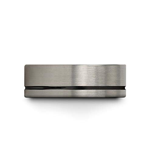 P. Manoukian Tungsten Carbide Wedding Band Ring 8mm for Men Women Black Offset Line Grey Interior with Flat Cut Brushed Polished Comfort Fit Anniversary Size 15
