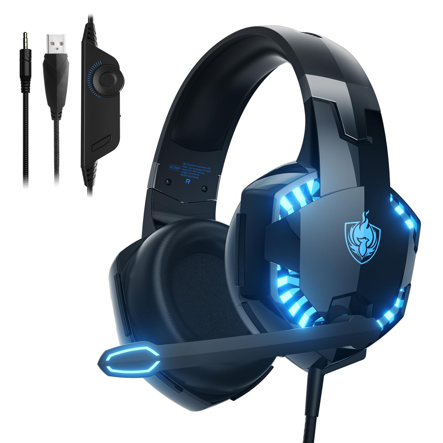 PHOINIKAS Wired Gaming Headset for PC PS5 PS4 Switch, Xbox One Headset with Noise Cancelling Mic, Over Ear Stereo Headphones with Bass Surround (H-100, RGB White)