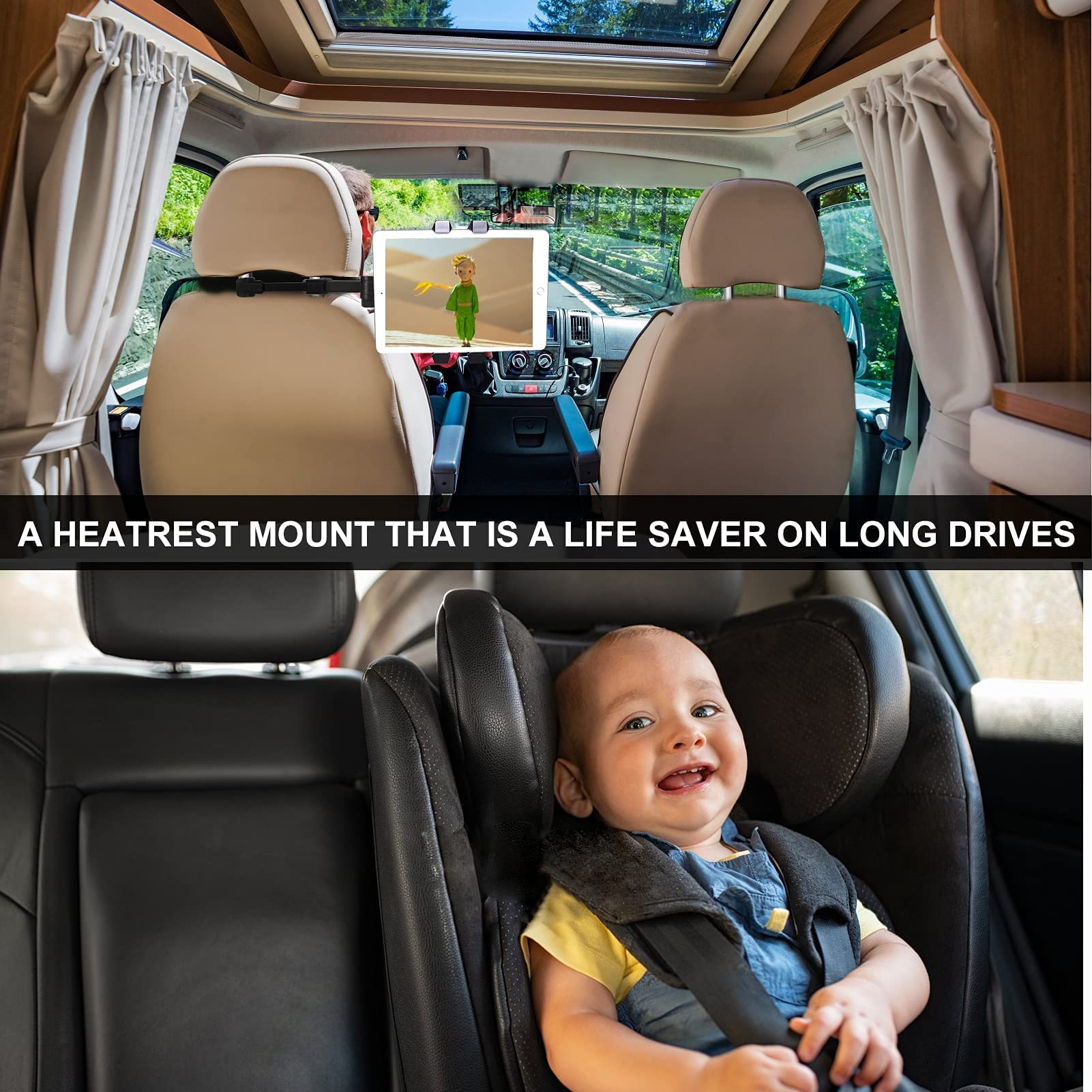 Tablet Holder for Car with 10 Inch Retractable Arm, 360° Rotating Ipad Holder for Car Back Seat, Compatible with iPad Pro Air Mini, Galaxy Tabs, Other 4.7-11" Cell Phones and Tablets