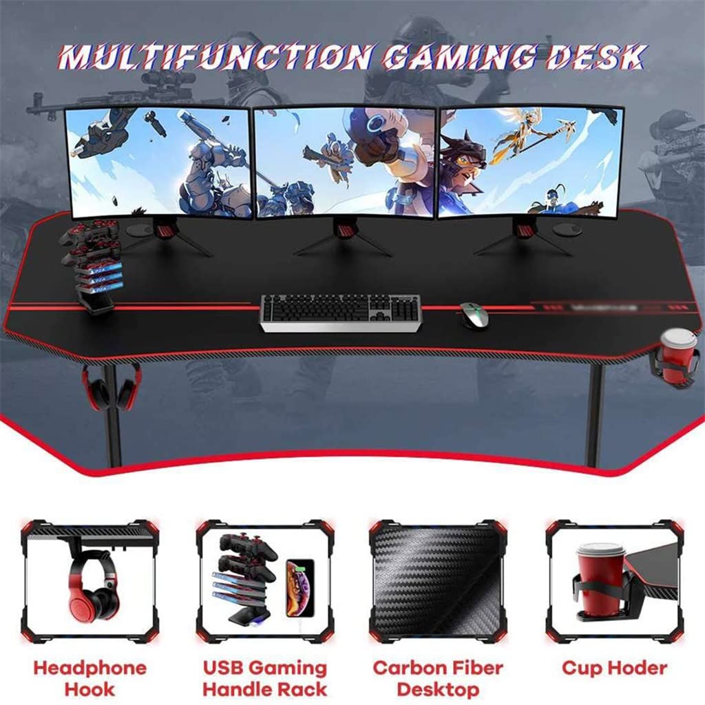 n/a 63 Inch Gaming Desk E-Sports Computer Table PC Desk Gamer Tables Workstation with USB Gaming Handle Rack