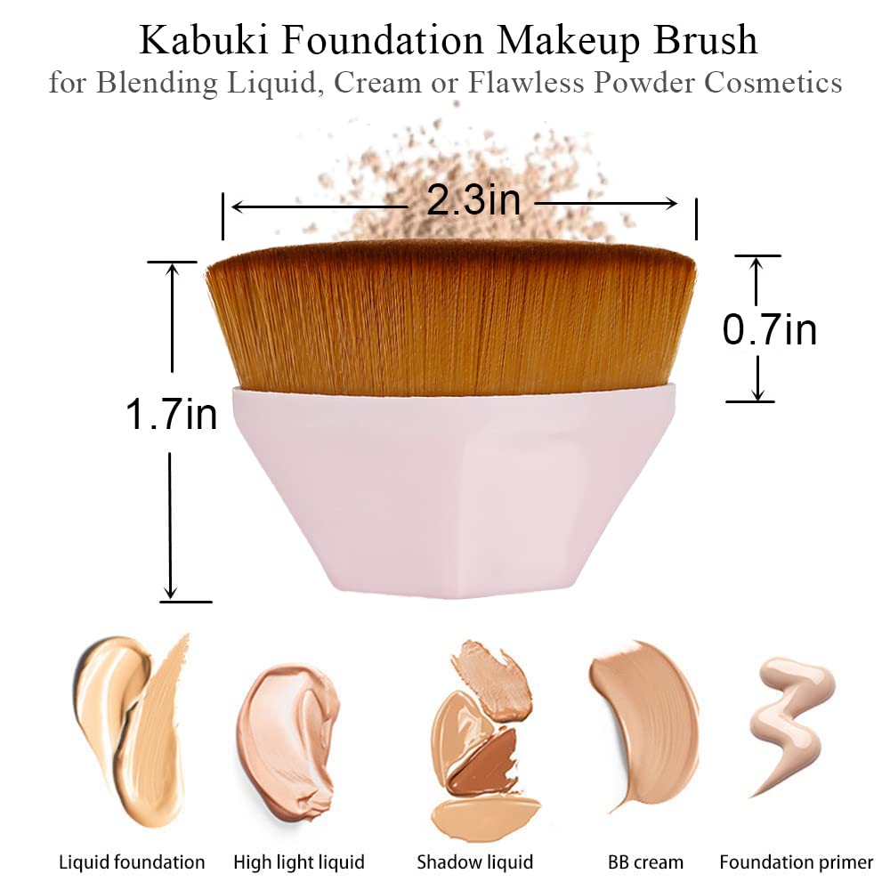 QiBusLeen Kabuki Foundation Makeup Brush Multifunctional Face Powder Brush Flat Top Petal Shaped Base Makeup Brush Large for Blending Liquid Makeup, Cream or Flawless Powder Cosmetics (Pink)