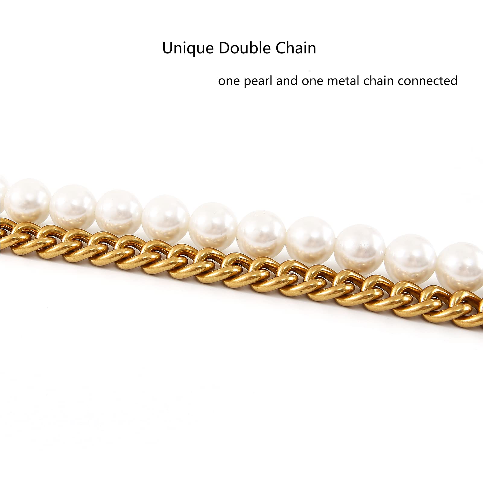 Purse Strap Short Pearl with Metal Handle Bag Chain Replacement,Handbag Purse Making Accessory Decoration (Antique Gold)