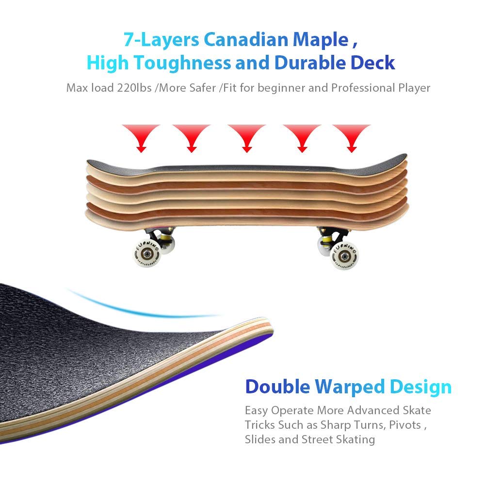 PHOEROS Skateboards -Standard Skateboards for Kids Boys Girls Youths Beginners Starter-Complete Skate Boards 31''x 8''Canadian Maple Pro Cruiser