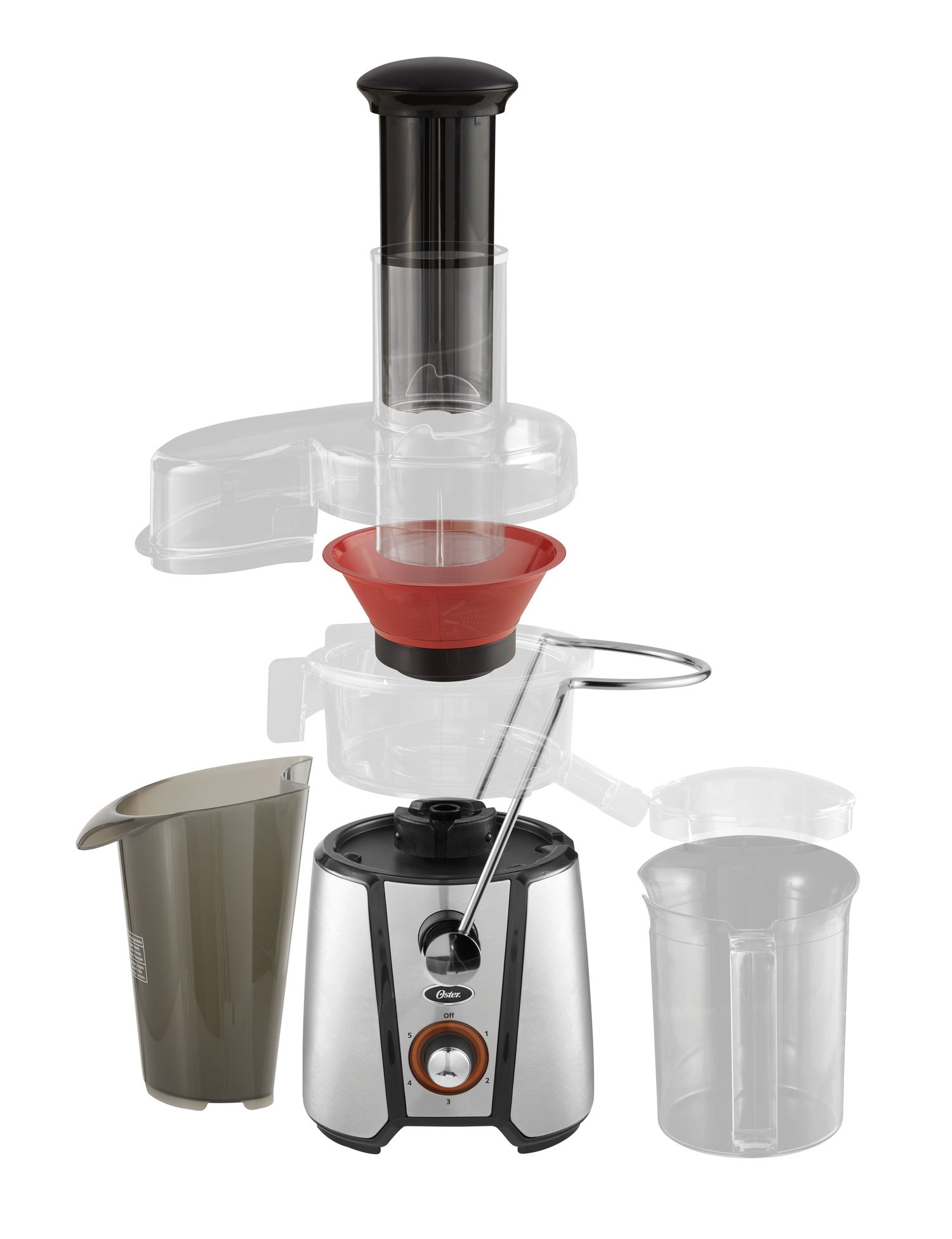 Oster JusSimple 5 Speed Easy Clean Juice Extractor with Extra-Wide Feed Chute, FPSTJE9020-000, 1000W, Black/Silver