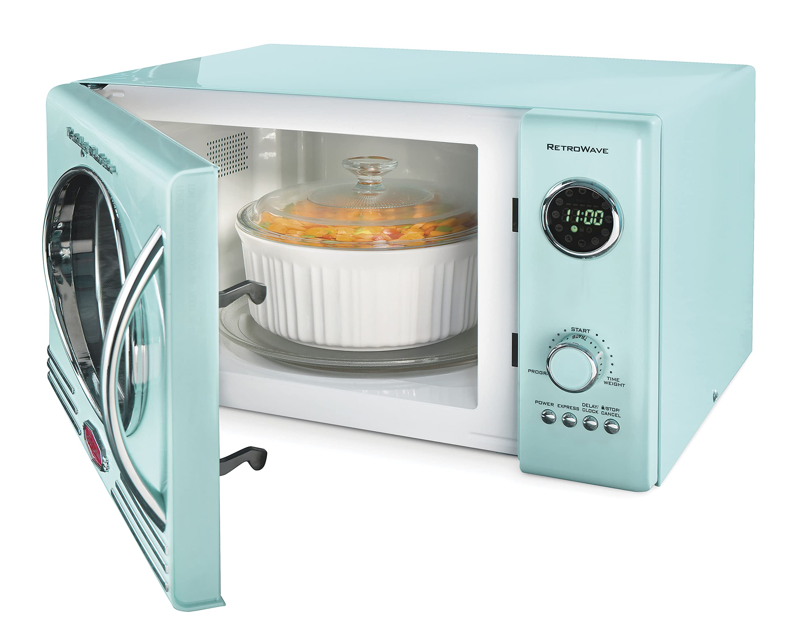 Nostalgia Retro Countertop Microwave Oven, 0.9 Cu. Ft. 800-Watts with LED Digital Display, Aqua & RTOV2AQ Large-Capacity 0.7-Cu. Ft. Capacity Multi-Functioning Retro Convection Toaster Oven