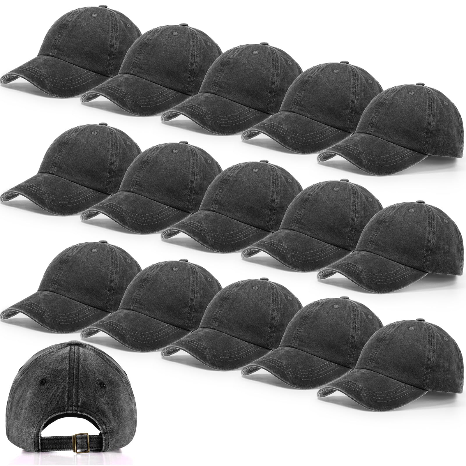 Yahenda 15 Pcs Washed Plain Baseball Cap Vintage Cotton Washed Baseball Cap Adjustable Distressed Hat for Unisex (Black)