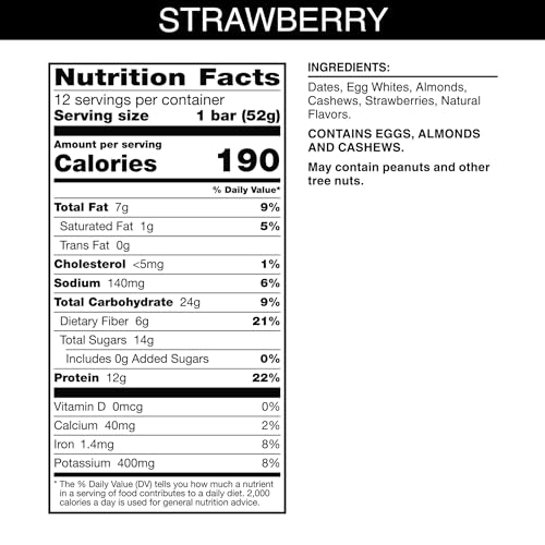 RXBAR Protein Bars, 12g Protein, Gluten Free Snacks, Strawberry, 22oz Box (12 Bars)